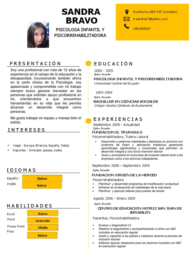 Curriculum Sandra Bravo | PDF | Ecuador | Modificación de comportamiento