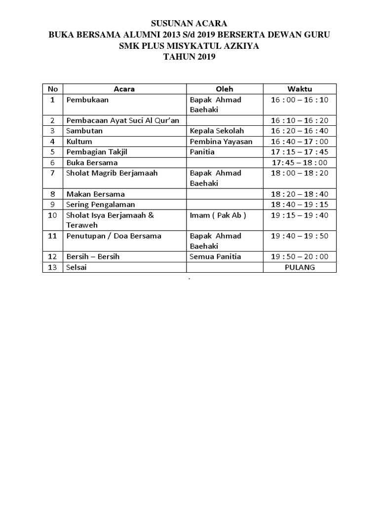 Susunan Acara Bukber | PDF