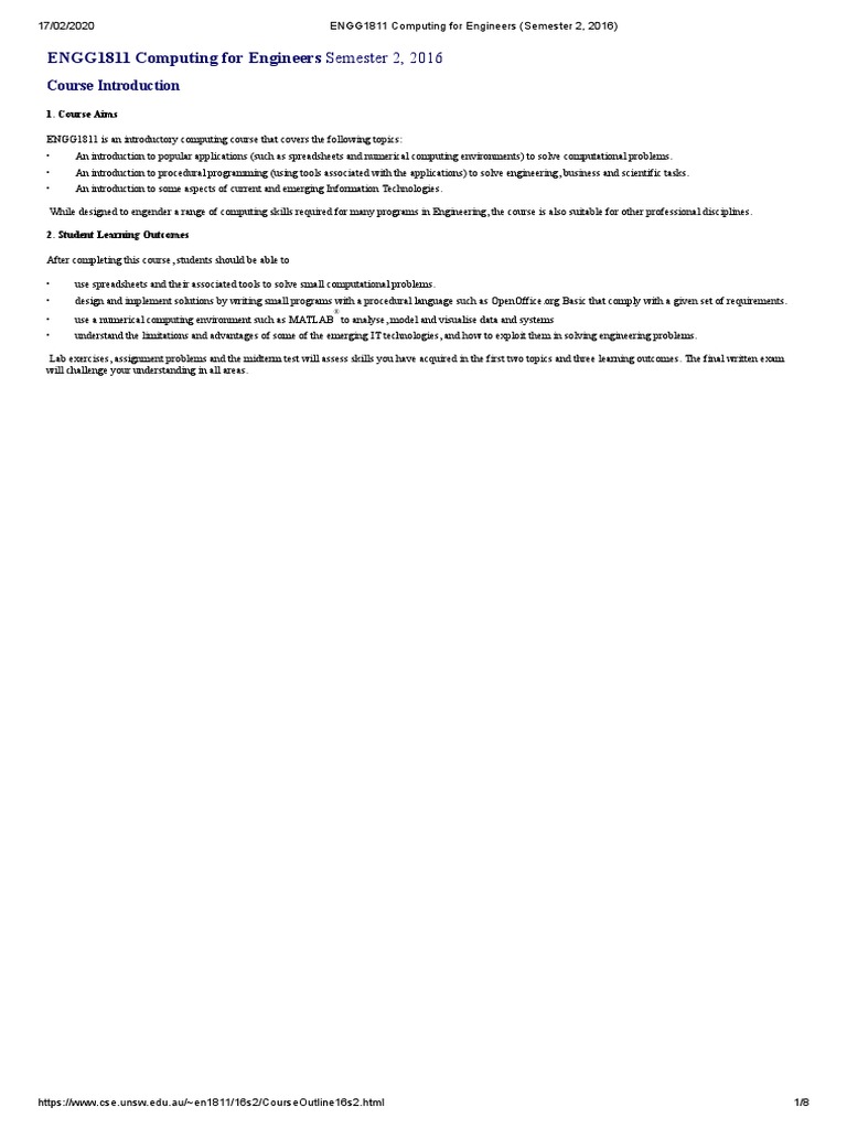 ENGG1811 Computing For Engineers (Semester 2, 2016) | PDF | Test ...