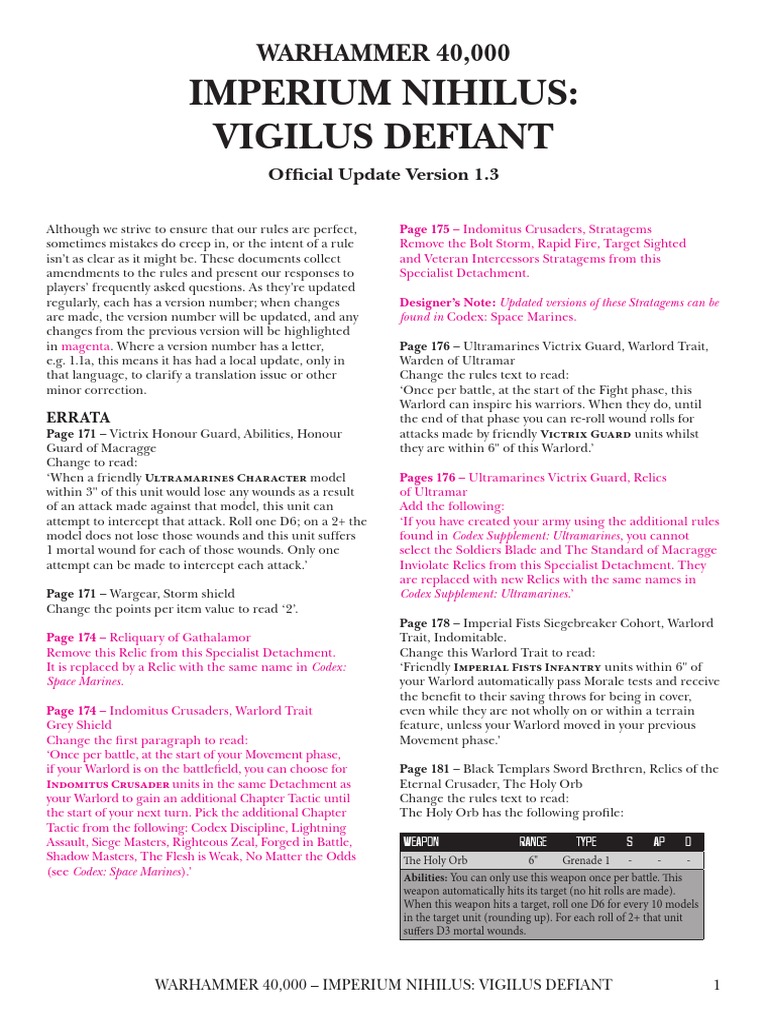 8ed Campaign - Imperium Nihilus 1 - Vigilus Defiant - en - 1.3 | PDF ...