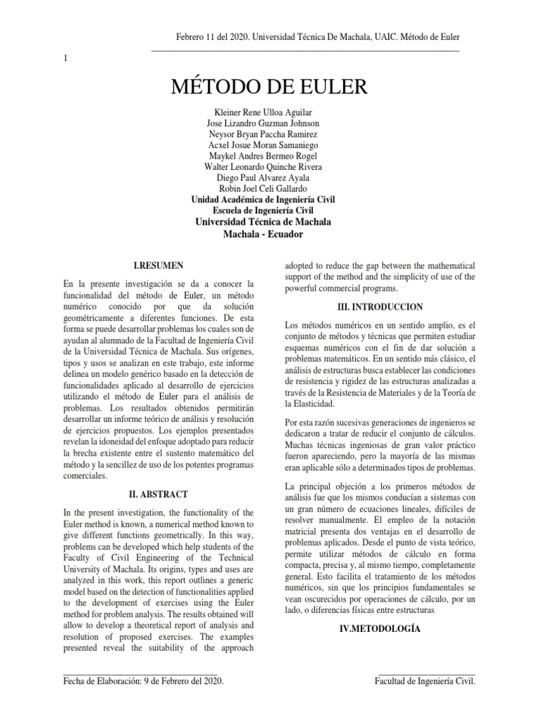 Metodo de EULER | PDF | Ecuaciones diferenciales | Ecuaciones