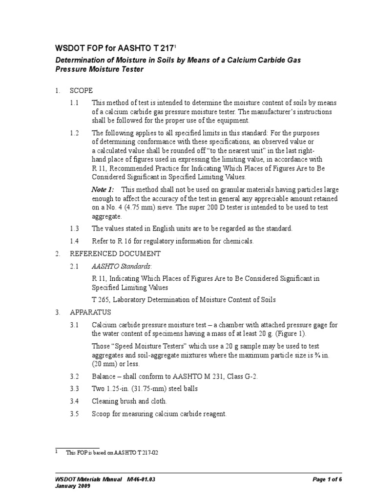 AASHTO T 217 Speedy | PDF | Soil | Calibration