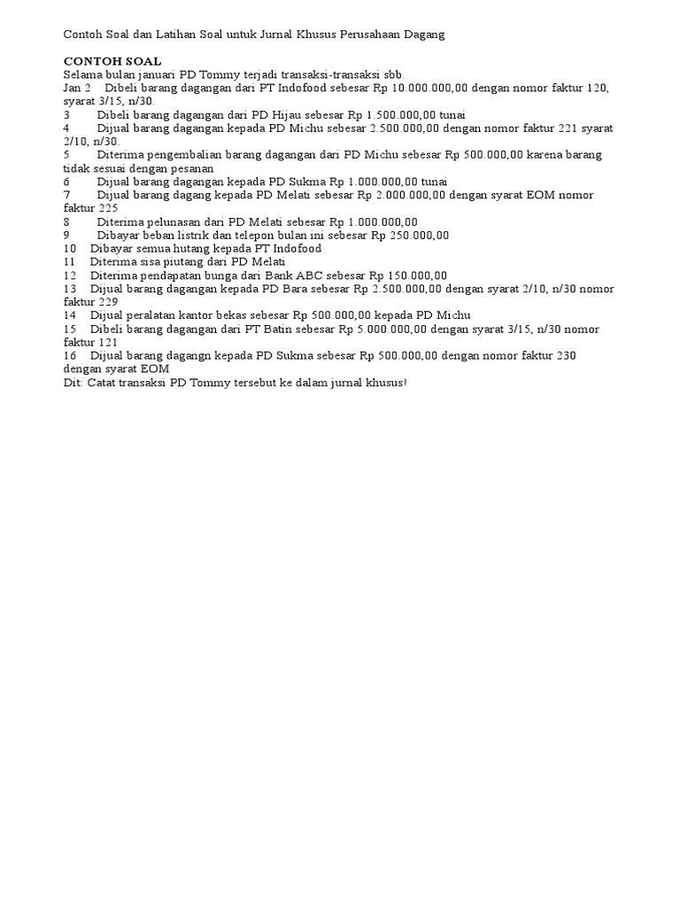 Soal Jawaban Latihan Untuk Jurnal Khusus Perusahaan Dagang | PDF