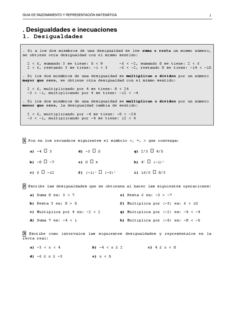 Desigualdades e Inecuaciones Matemáticas | PDF | Desigualdad ...