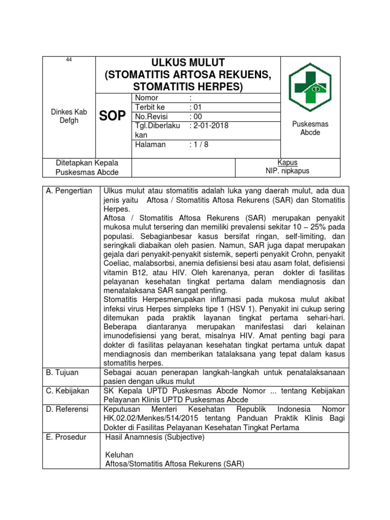 Penatalaksanaan Ulkus Mulut dan Stomatitis | PDF | Pengembangan Diri ...