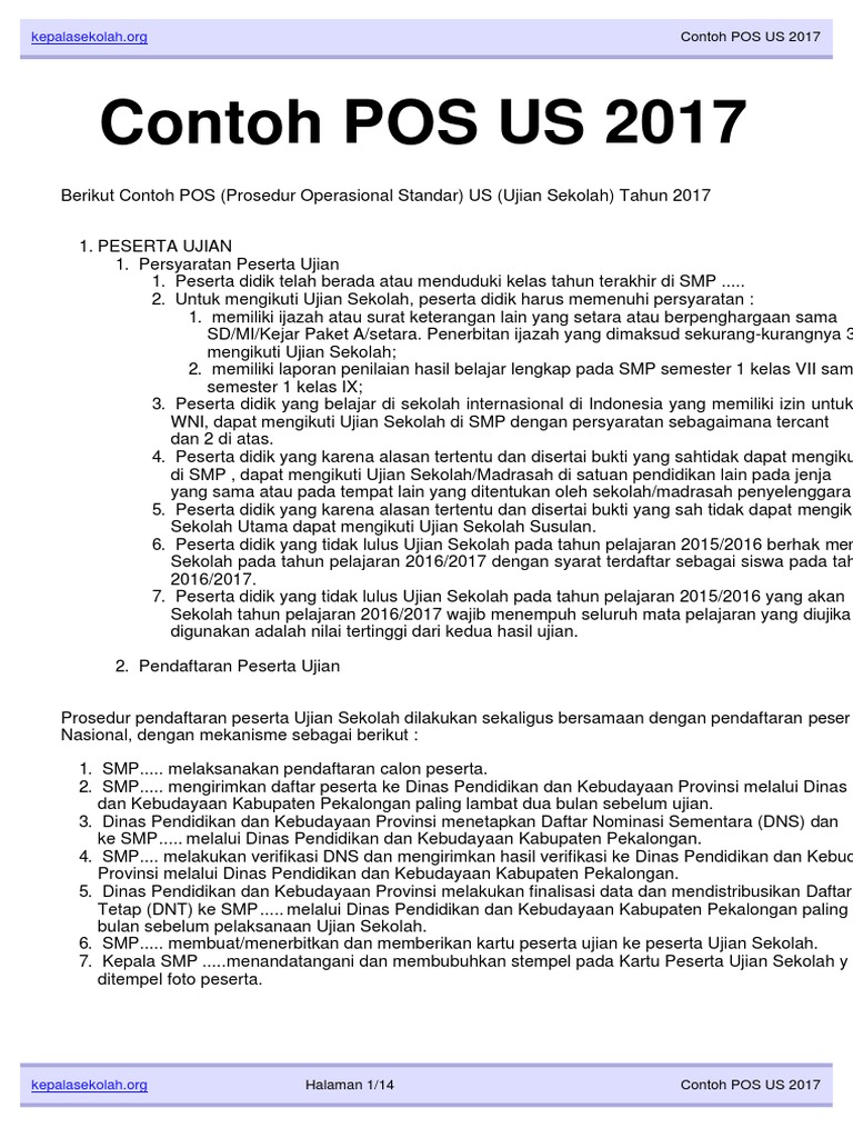Contoh POS US Berikut Contoh POS (Prosedur Operasional Standar) US ...