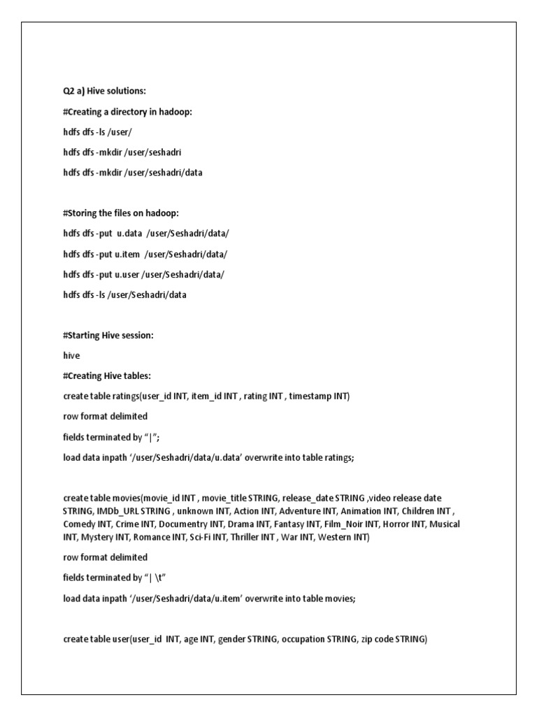 Hive Code BDM2 Assignment | PDF | Apache Hadoop | Computer Data