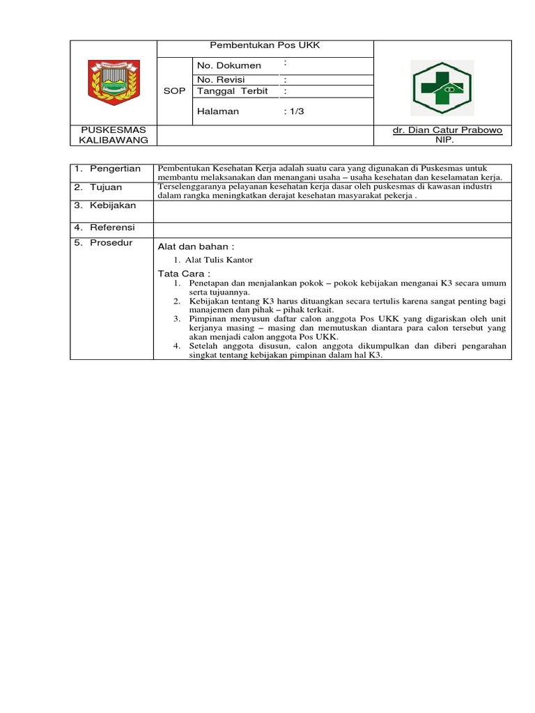 SOP Pembentukan Pos UKK | PDF