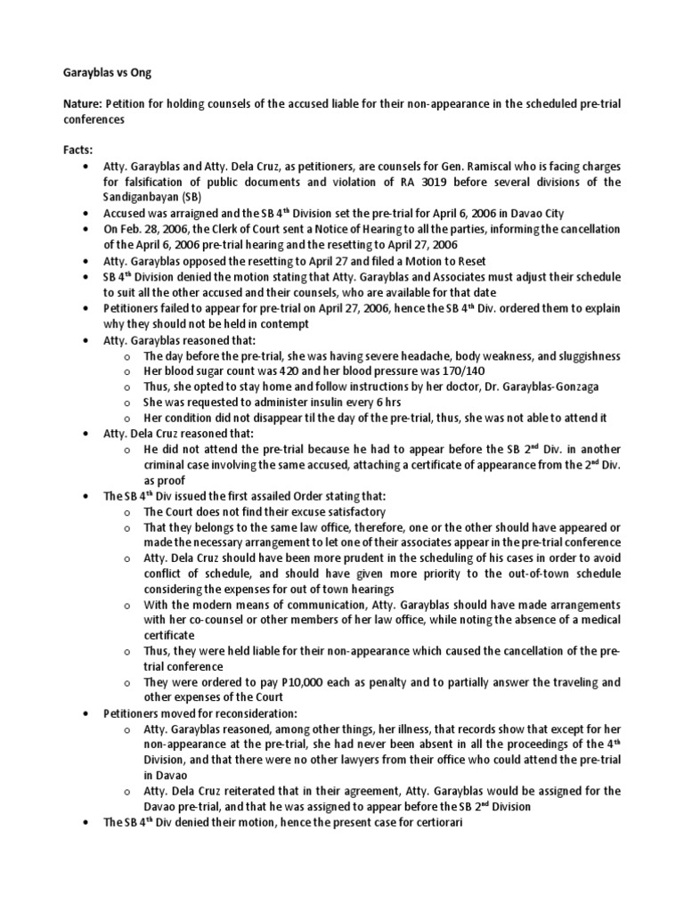 CrimPro Garayblas Vs Ong Case Digest (PreTrial) | PDF | Judiciaries ...