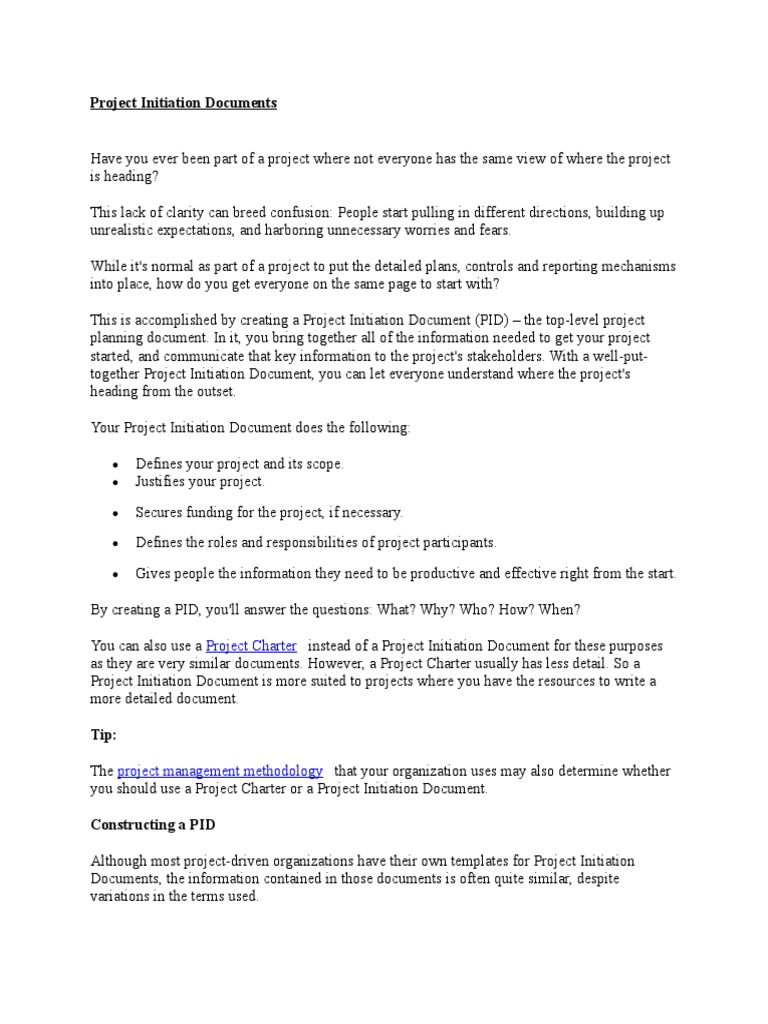 Project Initiation Documents | PDF | Risk Management | Project Management