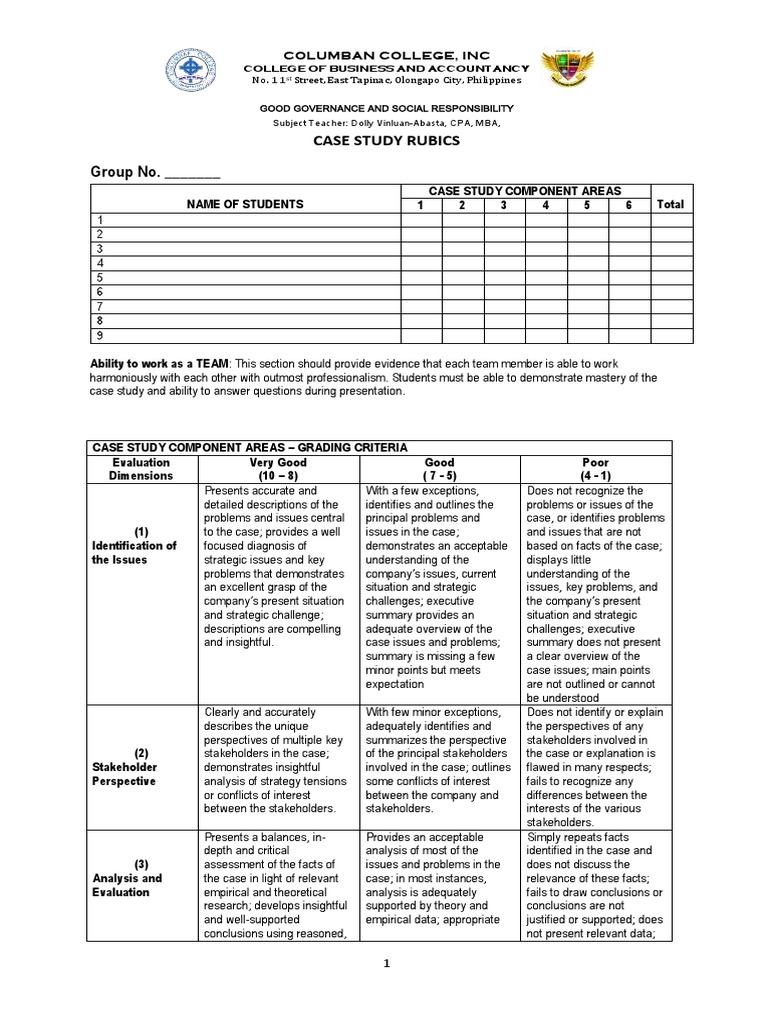 Rubrics For The Case Study | PDF | Rubric (Academic) | Evaluation