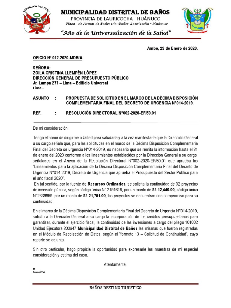 Oficio Proyectos de Continuidad | PDF