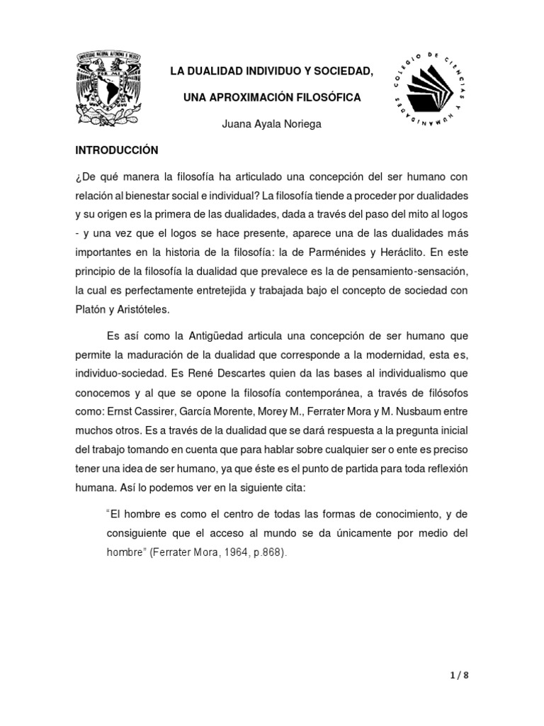 Dualidad Filosófica: Individuo y Sociedad | PDF | Platón | Aristóteles