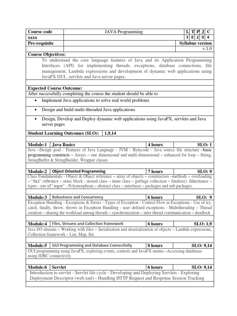 JAVA Syllabus | PDF | Java Servlet | Java (Programming Language)