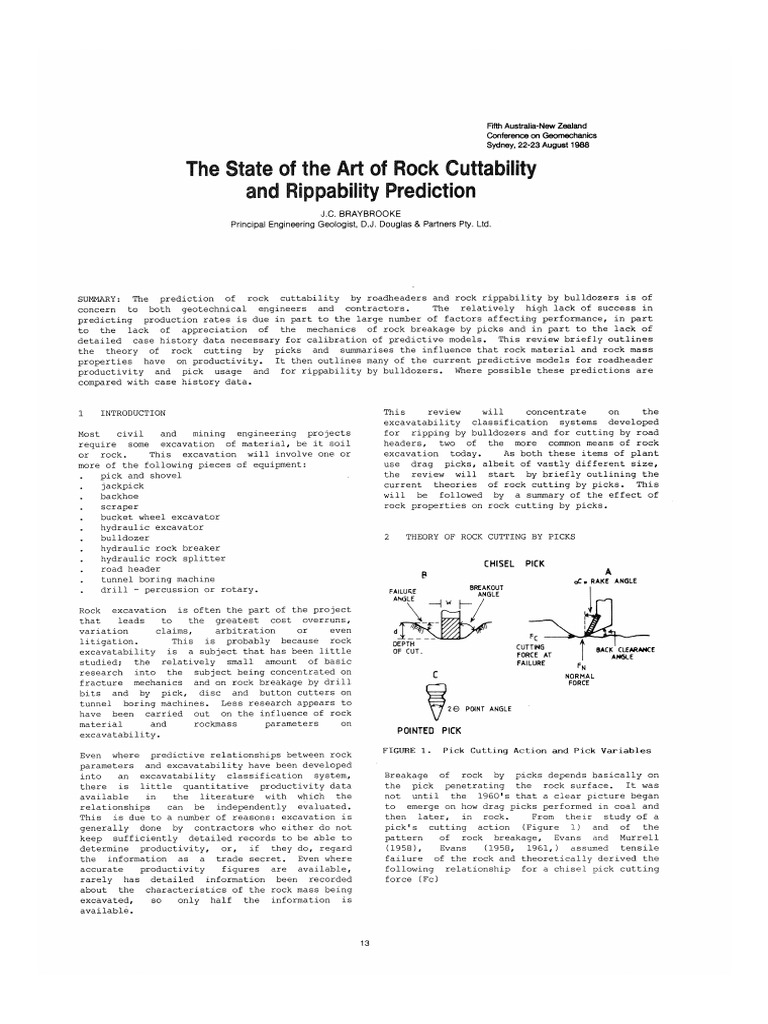 The State of The Art of Rock Cuttability and Rippability Prediction | PDF