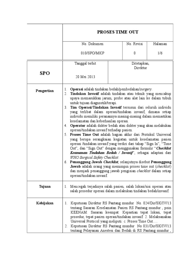 Contoh SPO Proses Time Out | PDF