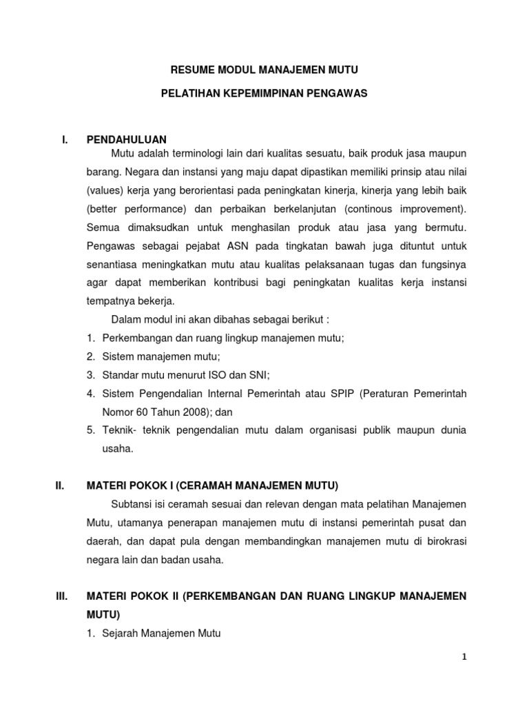 Resume Modul Manajemen Mutu | PDF