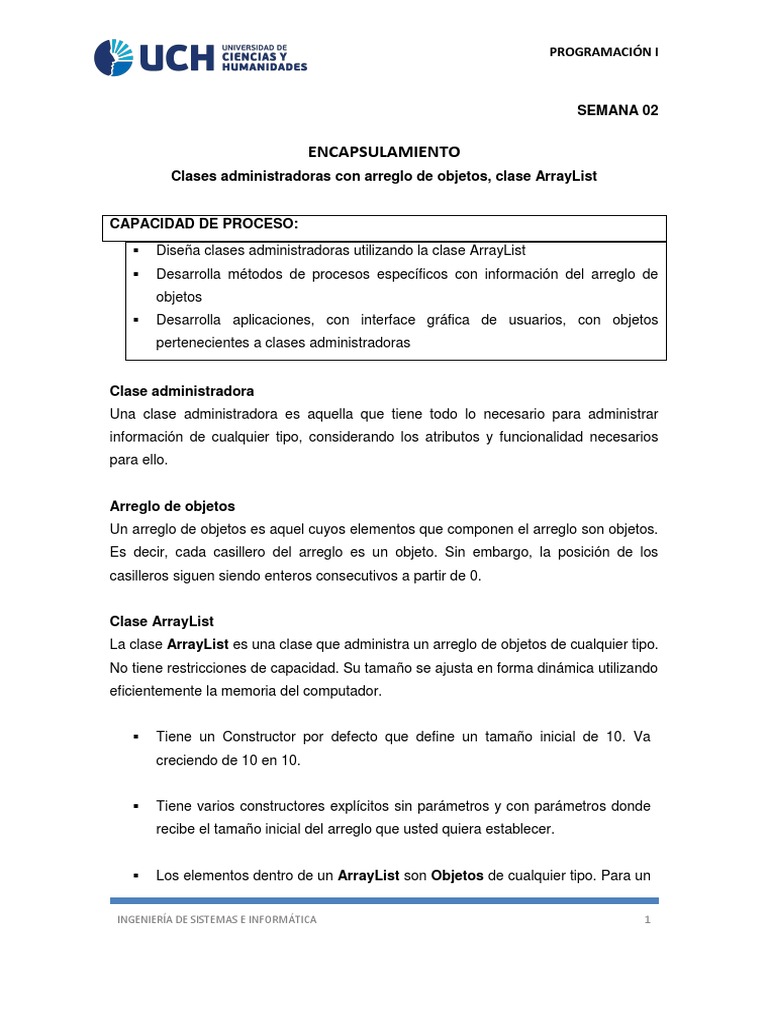Clases Administradoras y ArrayList en Java | PDF | Objeto (informática) | Clase (Programación ...