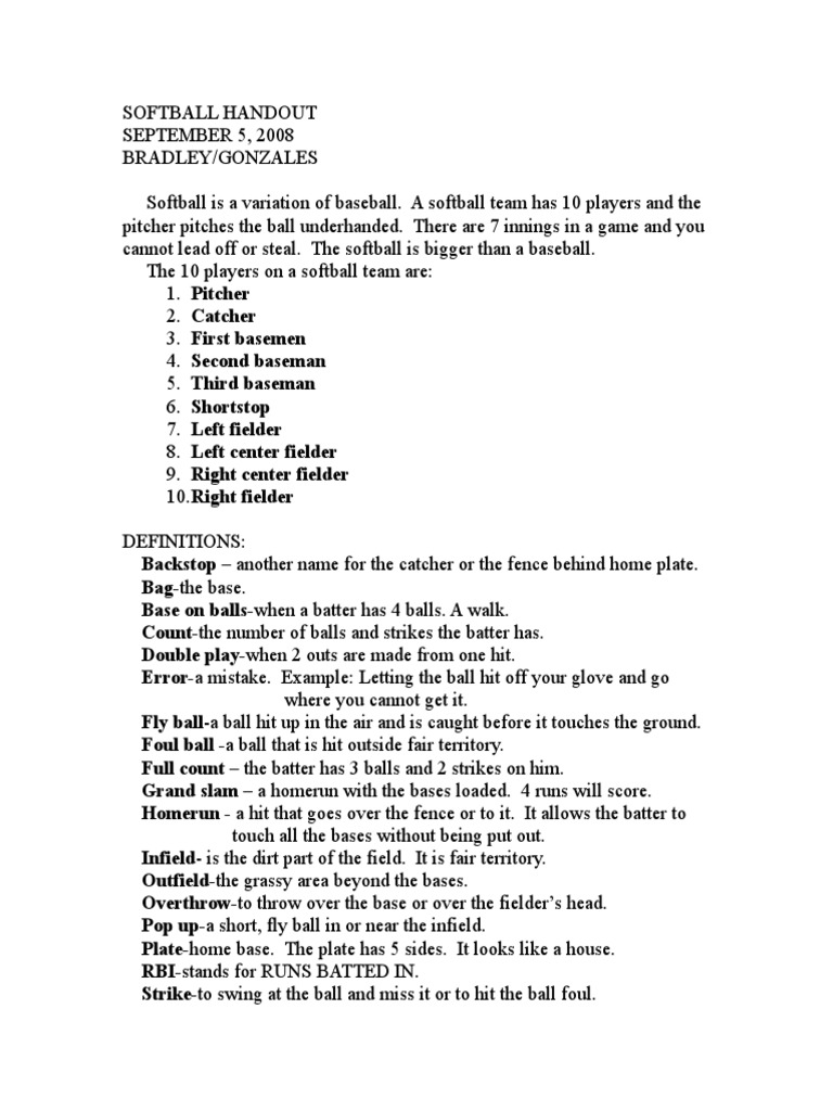 Softball Handout | PDF