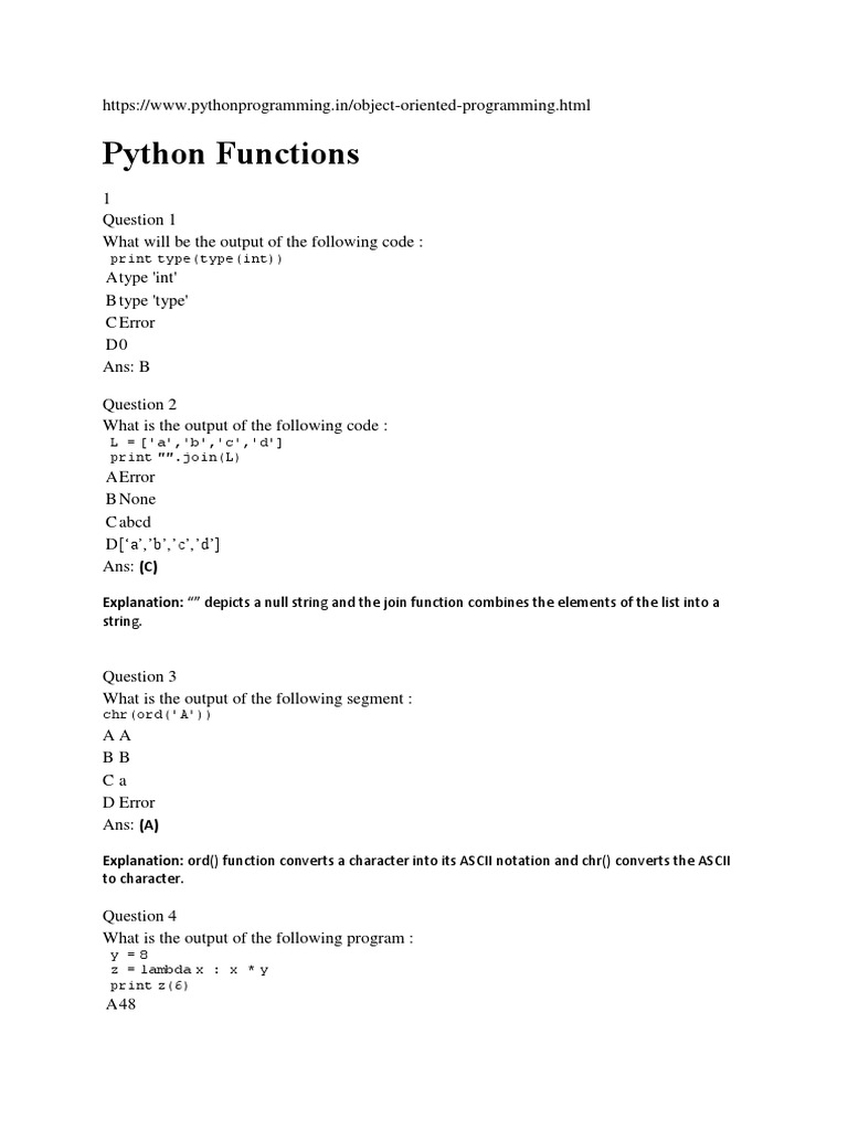 Python MCQs | PDF | Inheritance (Object Oriented Programming) | Parameter (Computer Programming)
