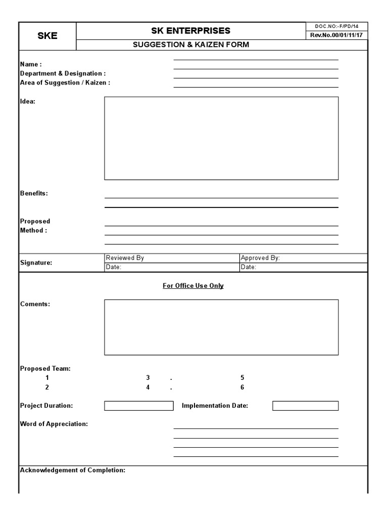 Kaizen Suggestion Form Template | PDF