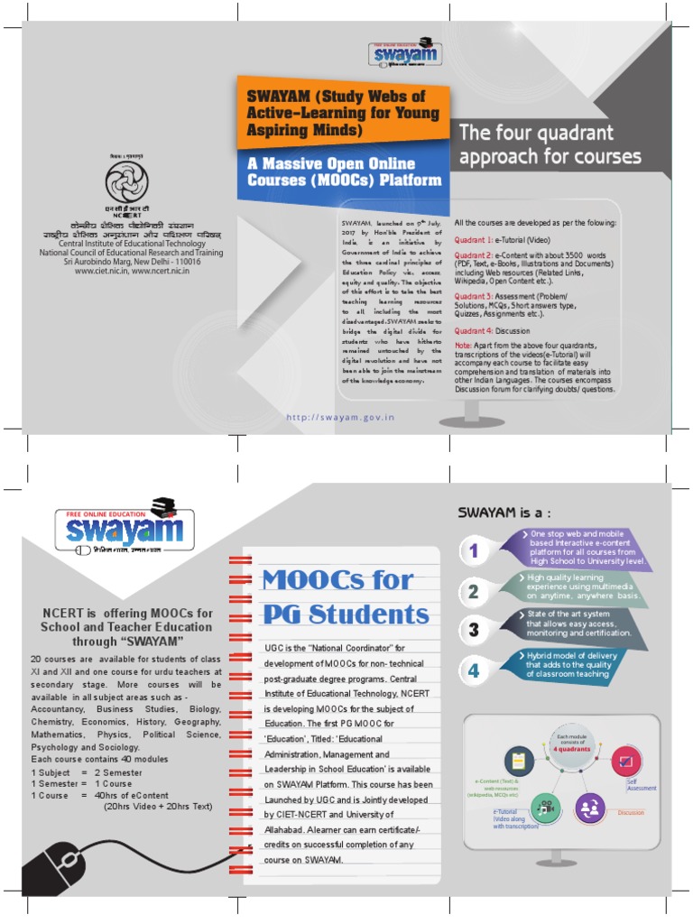 Brochure Swayam PDF | Download Free PDF | Massive Open Online Course | Educational Technology