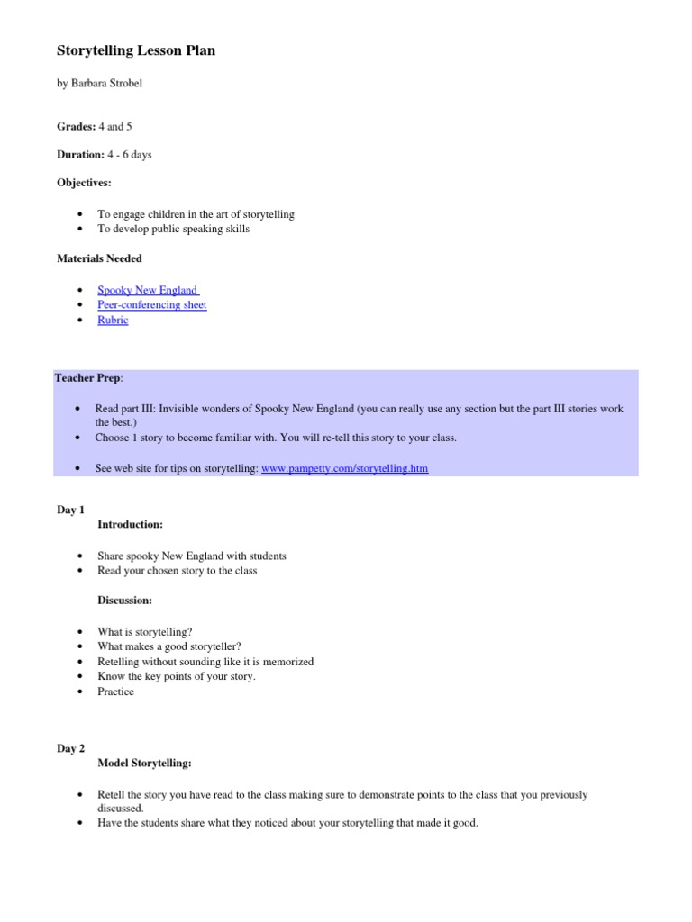 Storytelling Lesson Plan | PDF | Storytelling | Lesson Plan