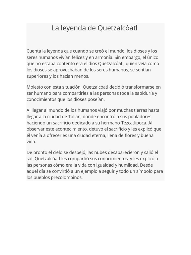 La Leyenda de Quetzalcóatl | PDF