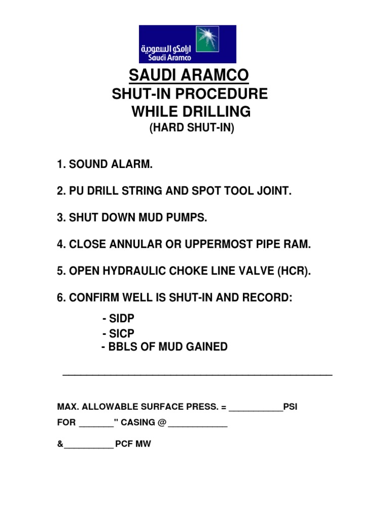Hard Shut-In Procedure for Drilling | PDF