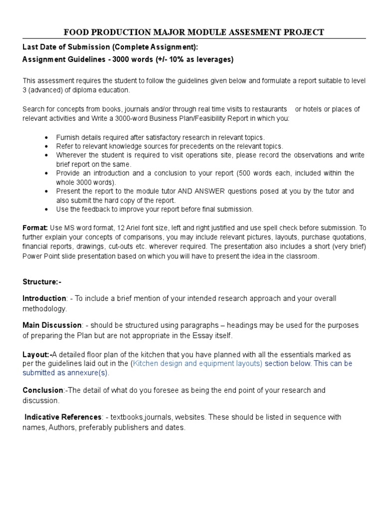 Food Production Project Assessment Guide | PDF | Restaurants | Menu