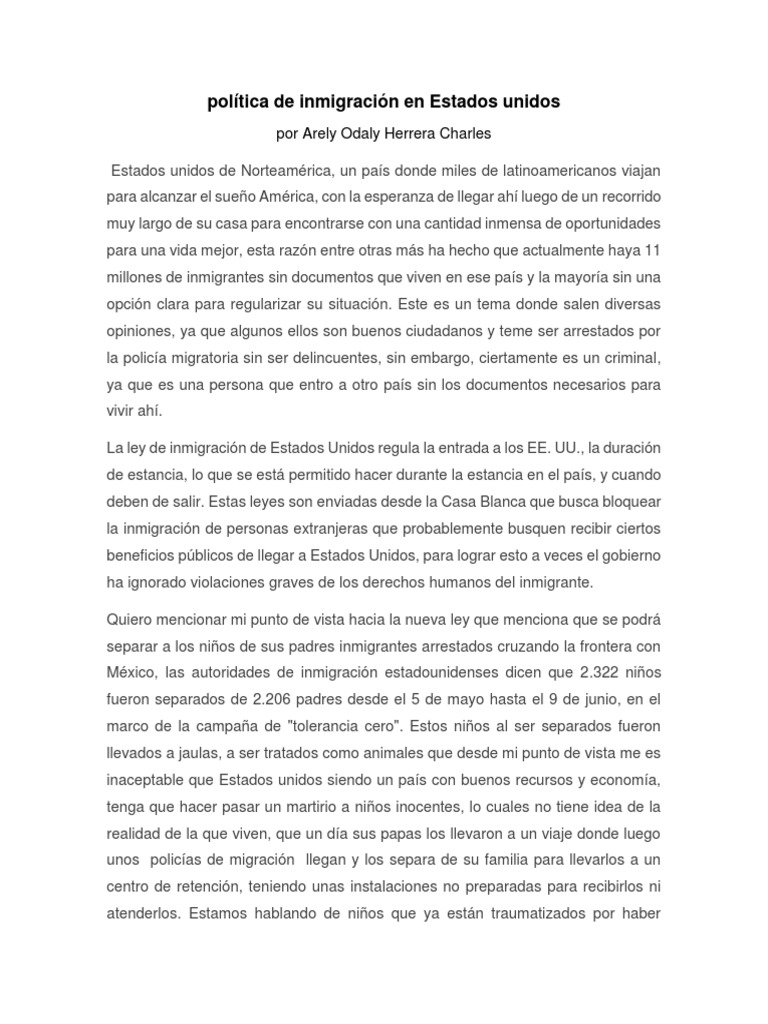 Ensayo | PDF | Inmigración | Los Estados Unidos