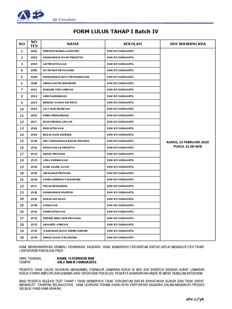 Form Lulus Tahap I OPR AHM - Batch 4 | PDF