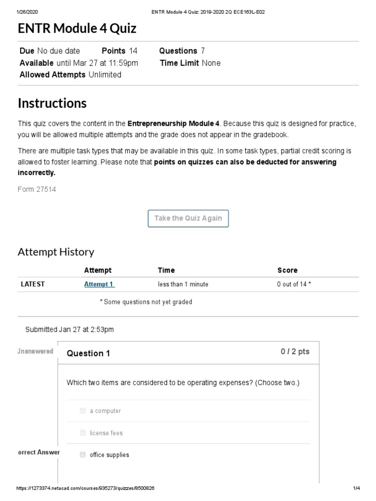 ENTR Module 4 Quiz - 2019-2020 2Q ECE163L-E02 | PDF | Quiz | Loans