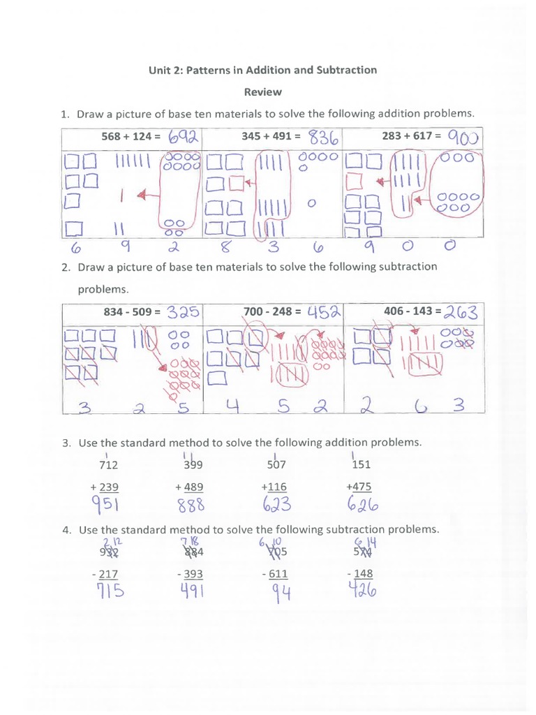 Answer Key - Addition and Subtraction Review | PDF