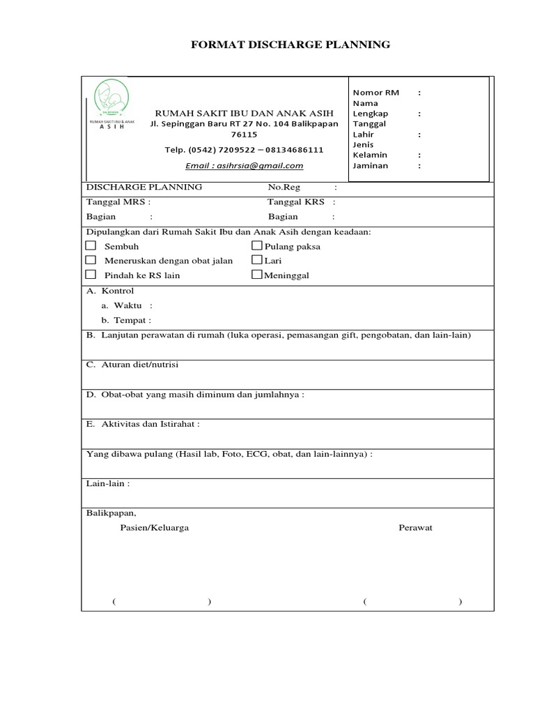 Format Discharge Planning | PDF