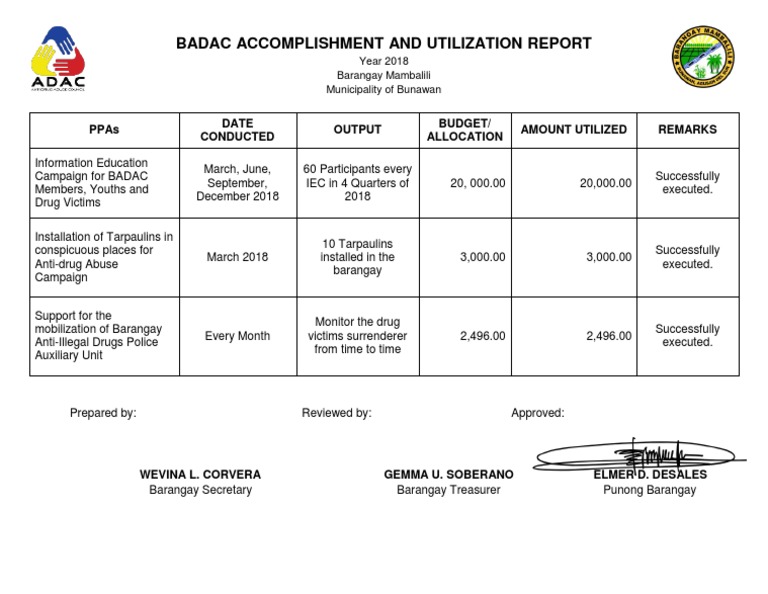 Badac Accomplishment and Utilization Report 2018 | PDF | Crime & Violence | Crime Thriller
