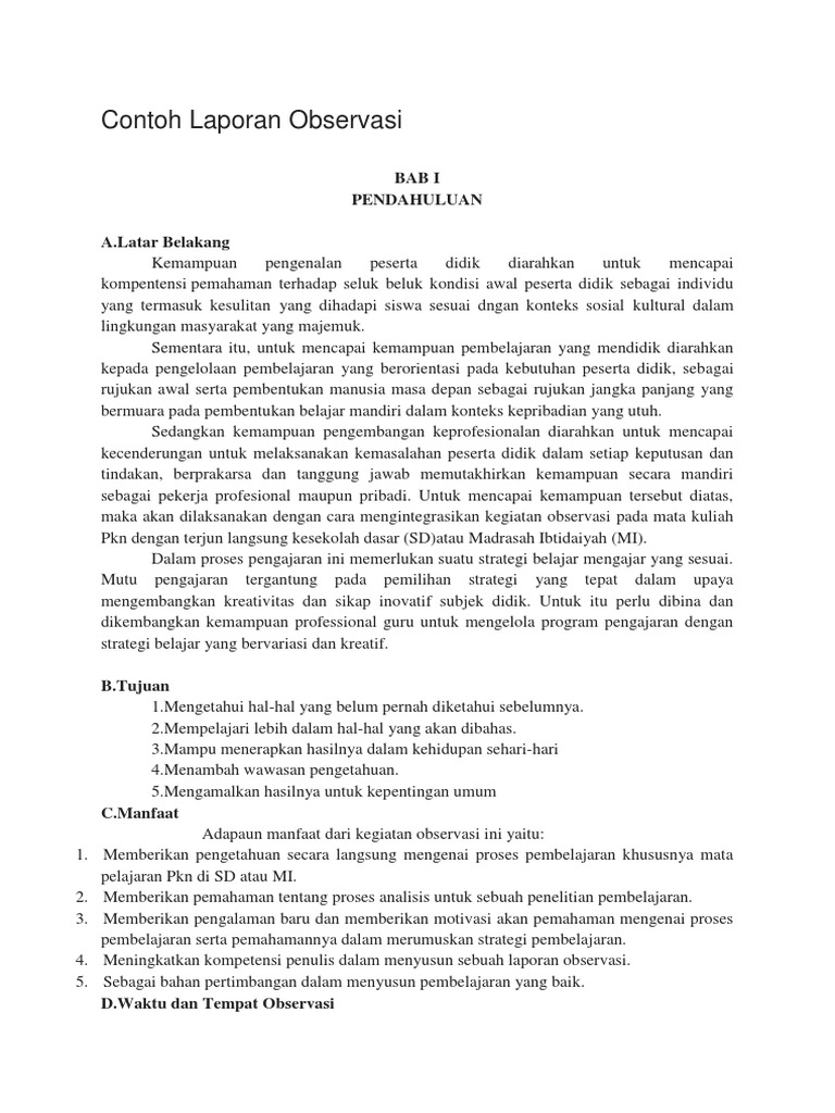 Contoh Laporan Observasi | PDF