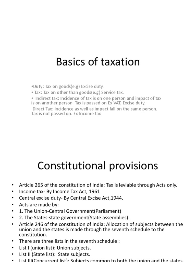 Basics of Taxation | Download Free PDF | Excise | Taxation