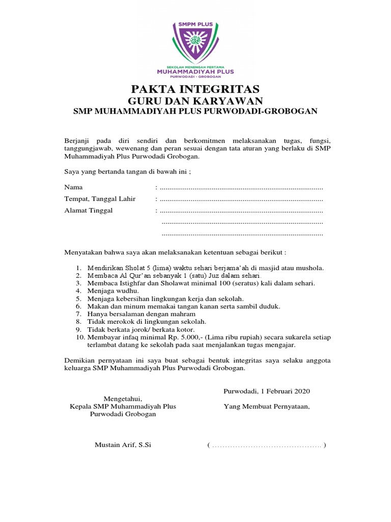 Pakta Integritas | PDF
