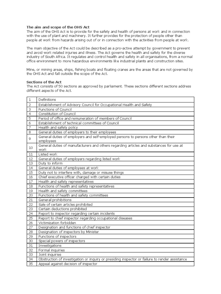 The Aim and Scope of The OHS Act 1 | Download Free PDF | Occupational ...