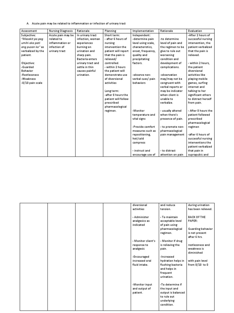 NCP A | PDF | Urinary Tract Infection | Pain