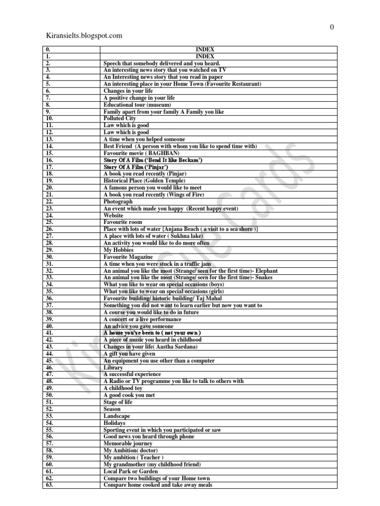 IELTS Speaking Cue Cards With Possible Answers | PDF | Nature