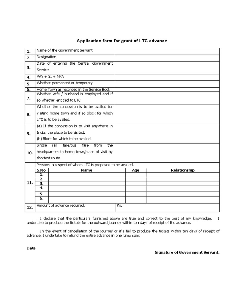 LTC Advance Form | PDF