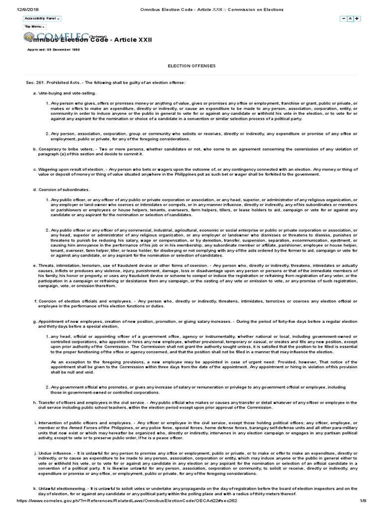 Omnibus Election Code - Article XXII - Commission On Elections ...