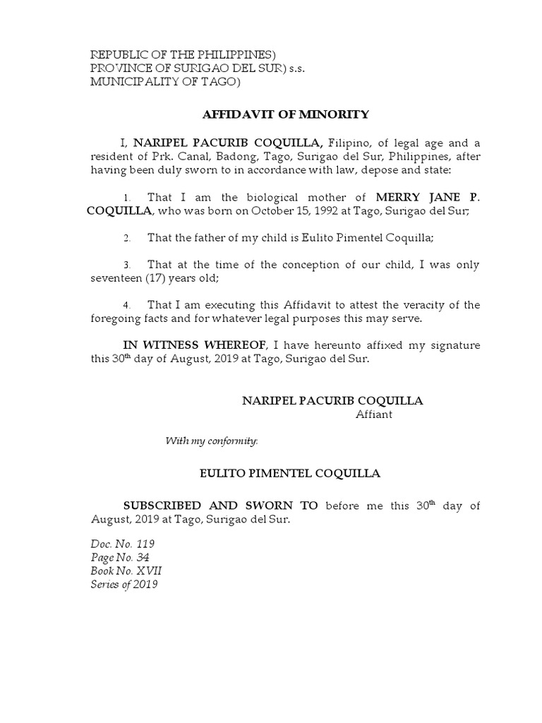 Affidavit of Minority | PDF