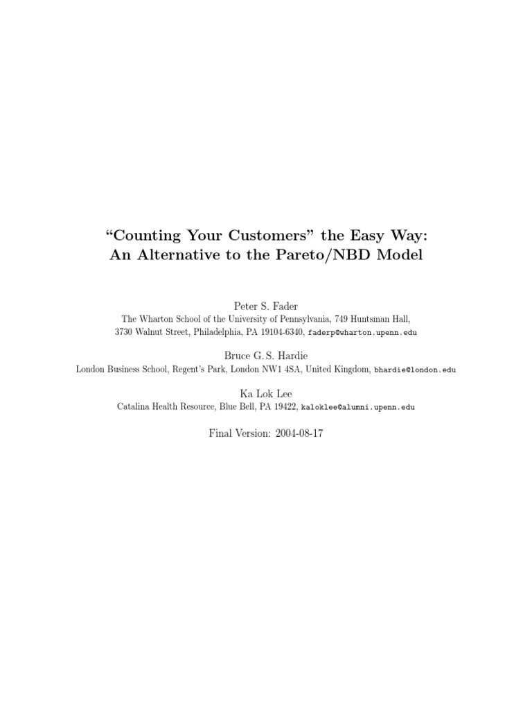 Counting Your Customers - The Easy Way - An Alternative To The Pareto ...