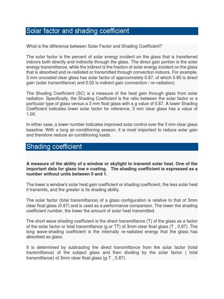 Solar Factor & Shading Coefficient | PDF | Applied And ...