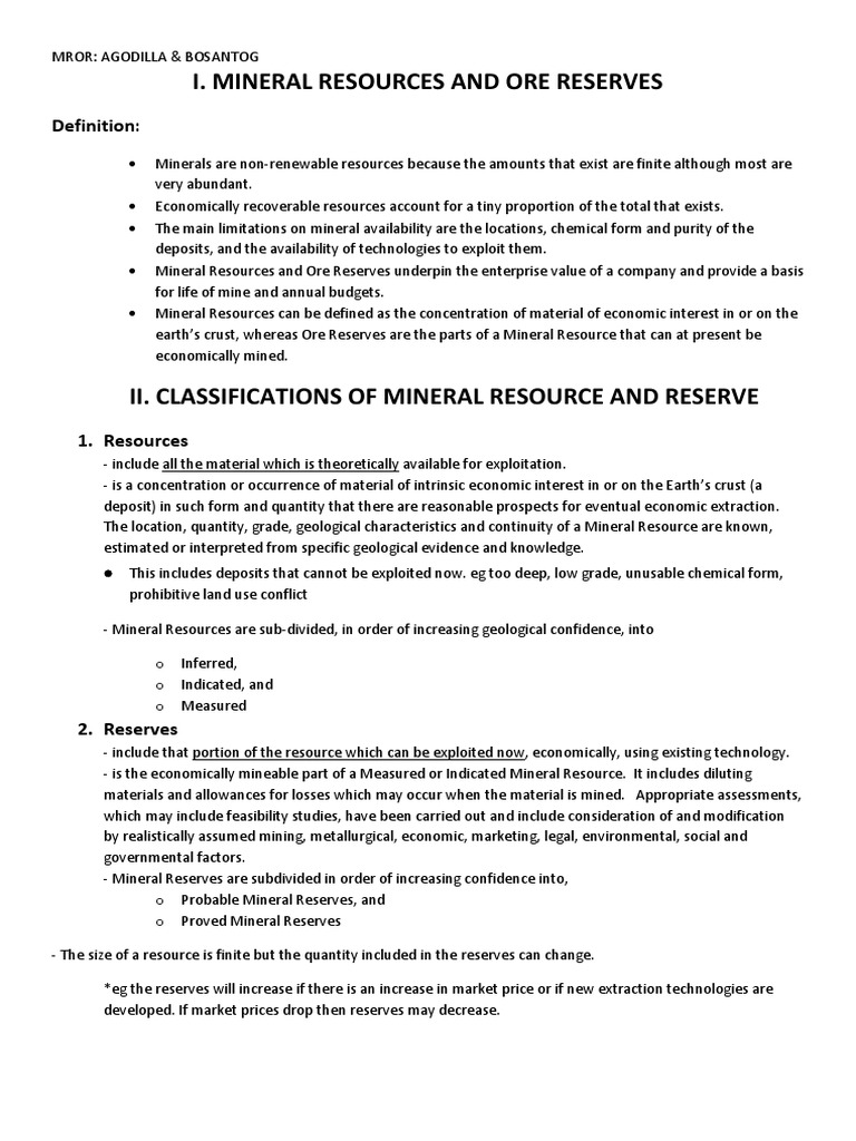 MROR: Mineral Resources and Ore Reserves Classification | PDF ...