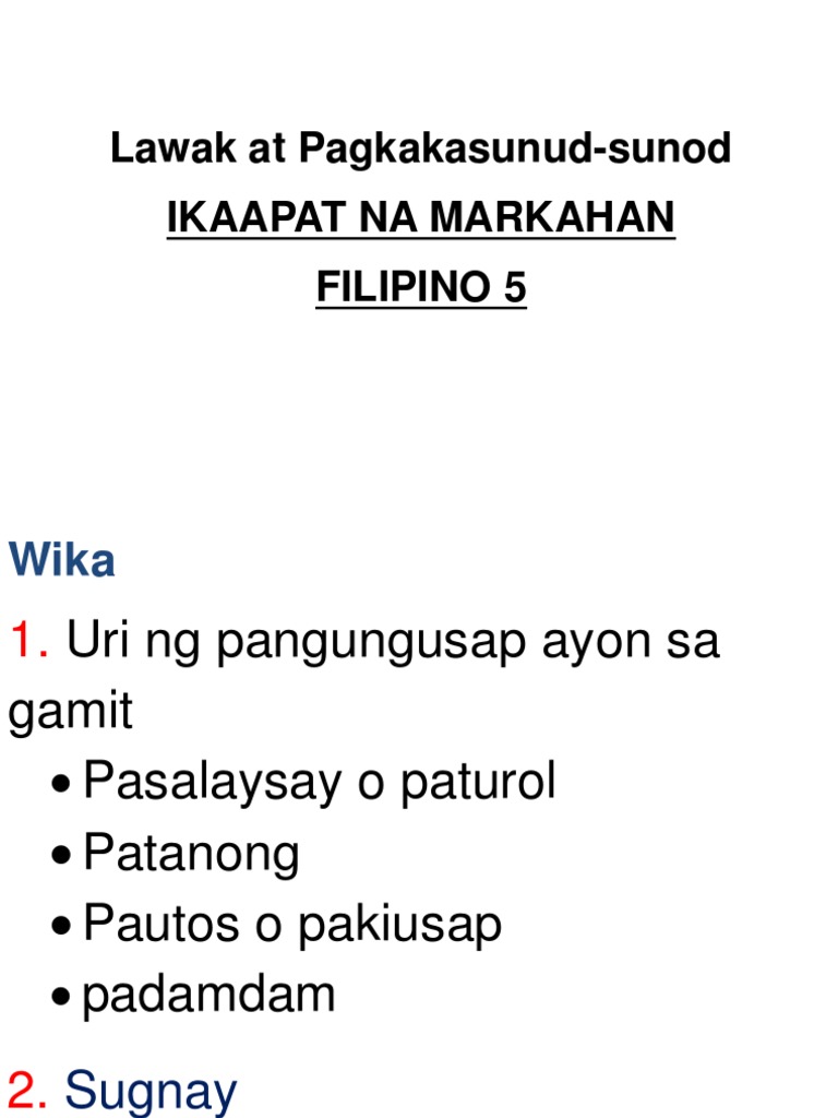 Scope and Sequence Filipino 5 | PDF