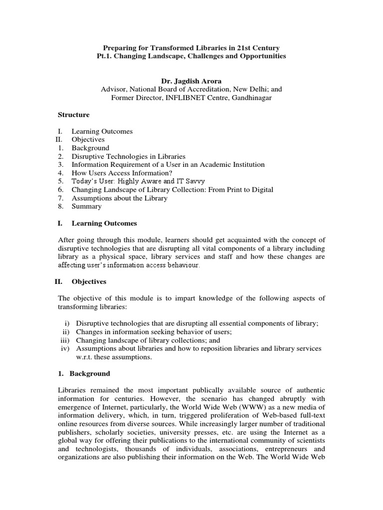 Preparing For Transformed Libraries in 21st Century - Pt.1. Changing ...